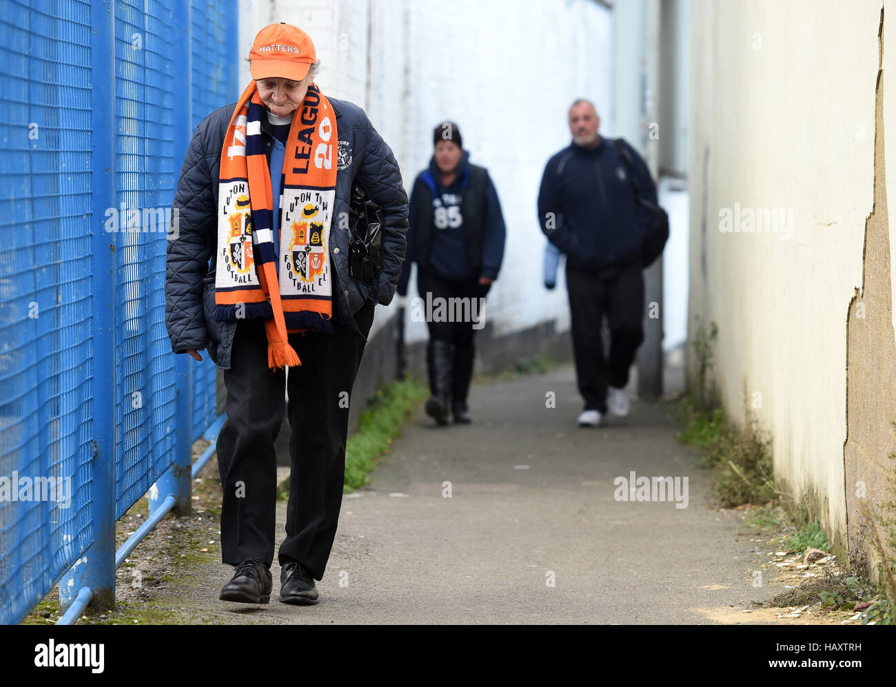 Luton Town fans arrive at the stadium before the Emirates FA Cup ...