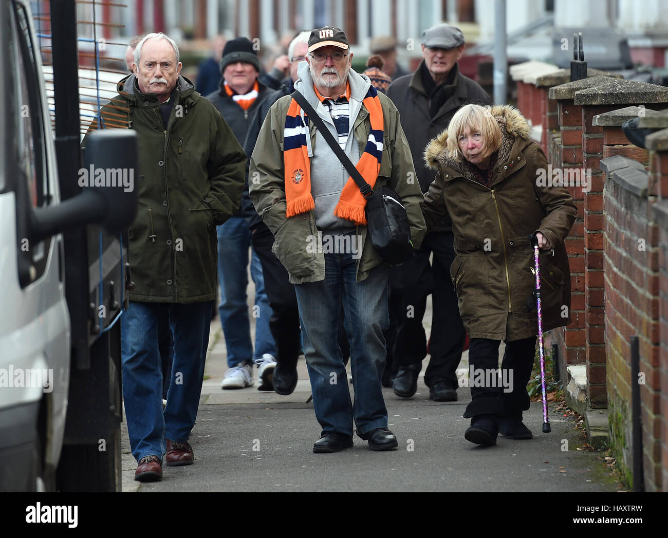 Luton Town fans arrive at the stadium before the Emirates FA Cup ...