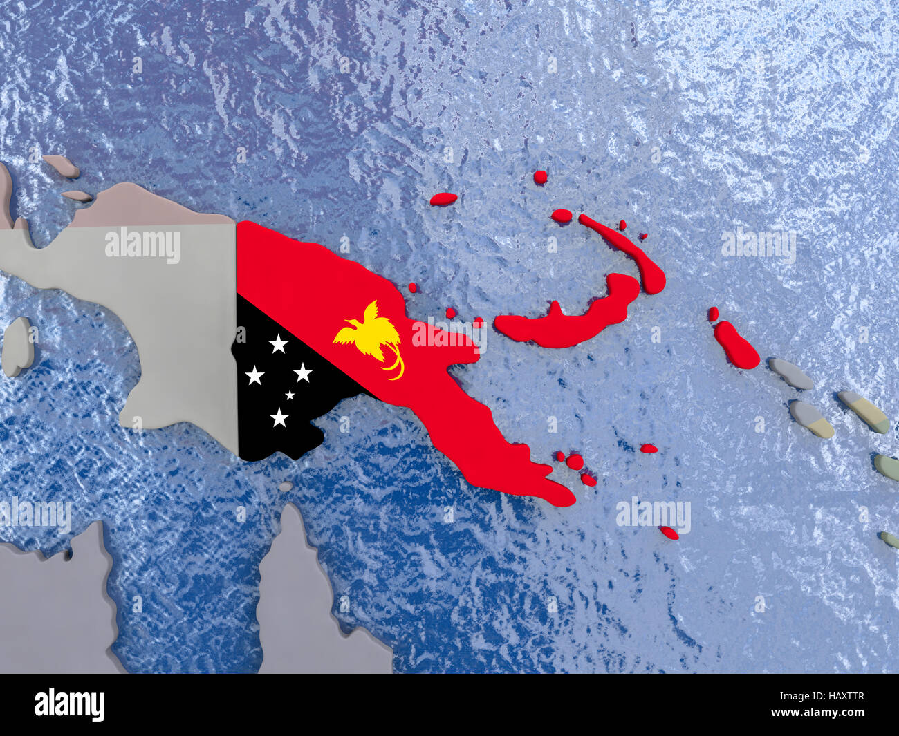 Map of Papua New Guinea with national flag on political globe with ...