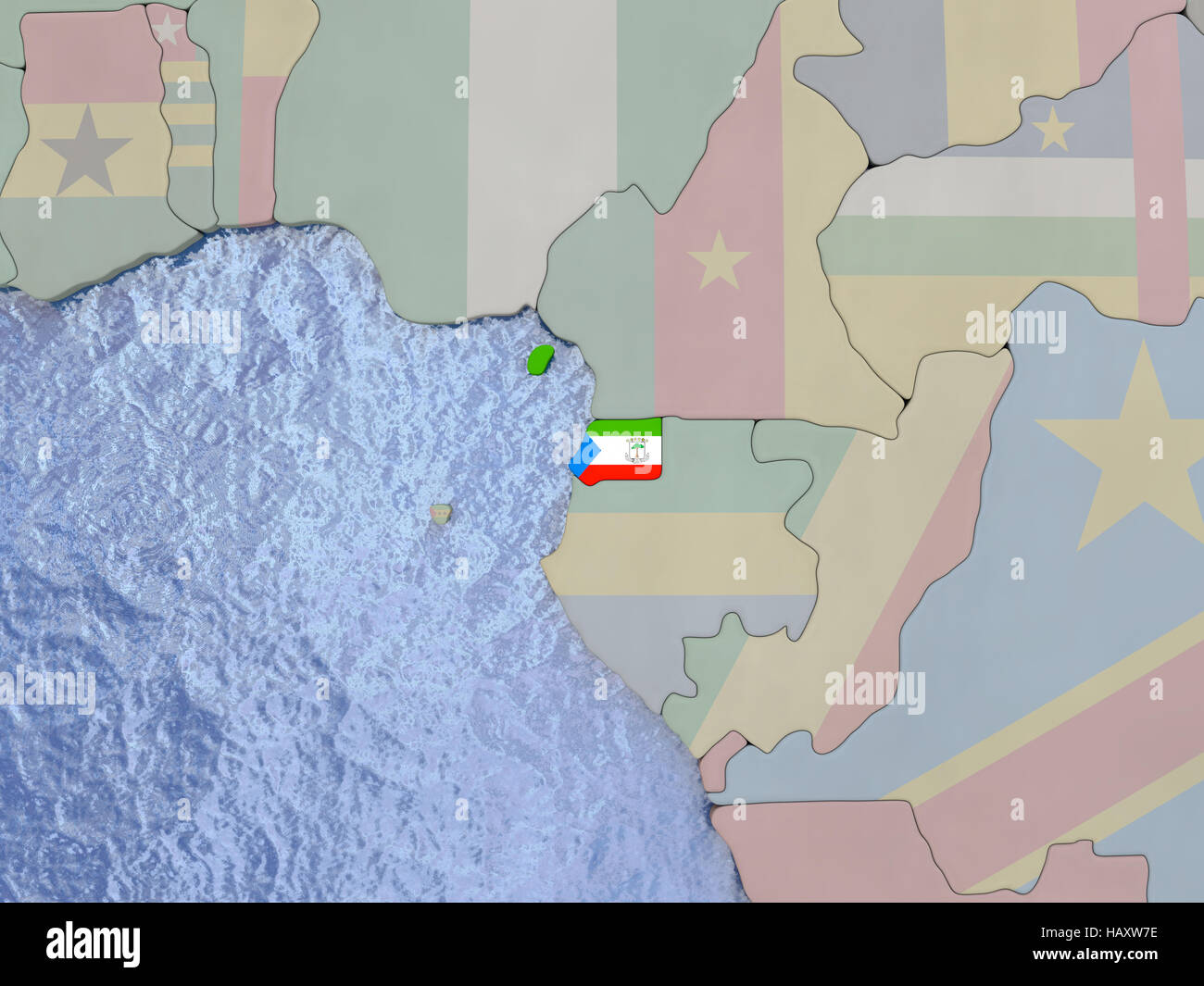 Map of Equatorial Guinea with national flag on political globe with ...