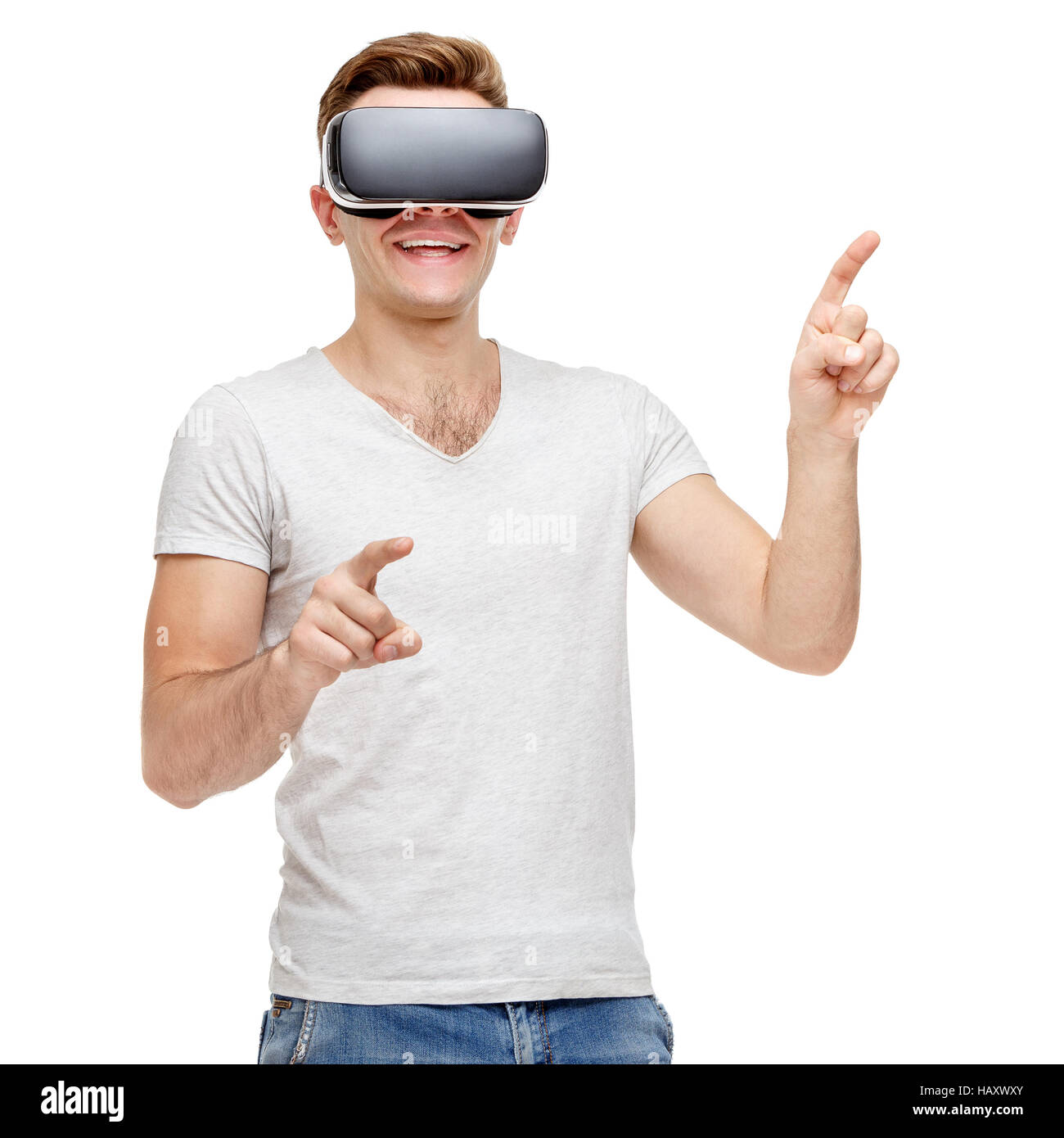 Man with virtual reality goggles Stock Photo - Alamy