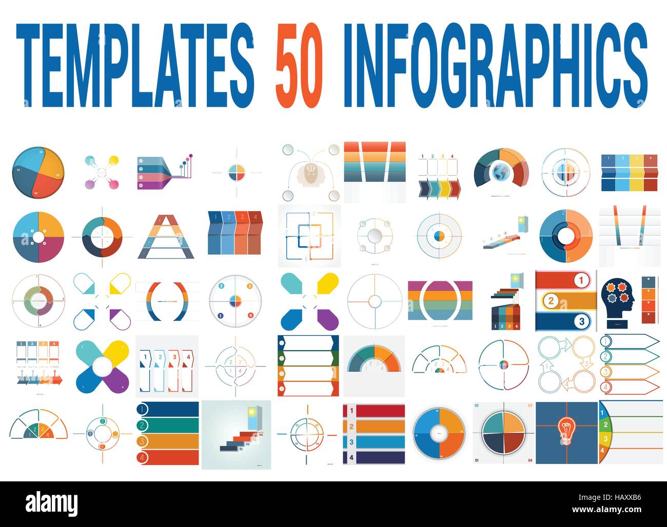 50 Vector Templates for Infographics, pie chart, ring chart, area chart ...