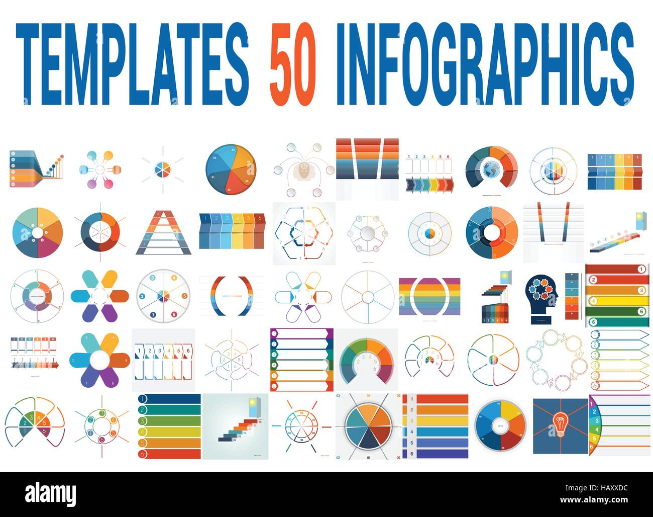 50 Vector Templates for Infographics, pie chart, ring chart, area chart ...
