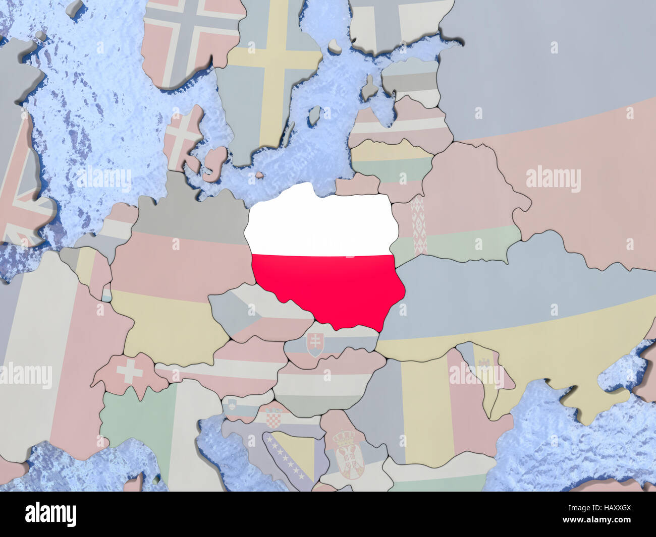 Map of Poland with national flag on political globe with realistic ...