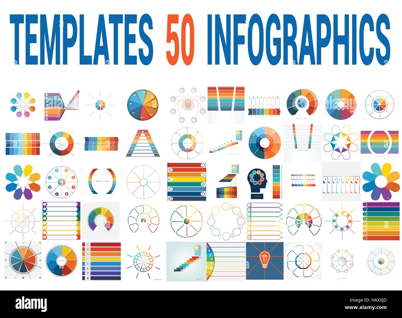 50 Vector Templates for Infographics, pie chart, ring chart, area chart ...