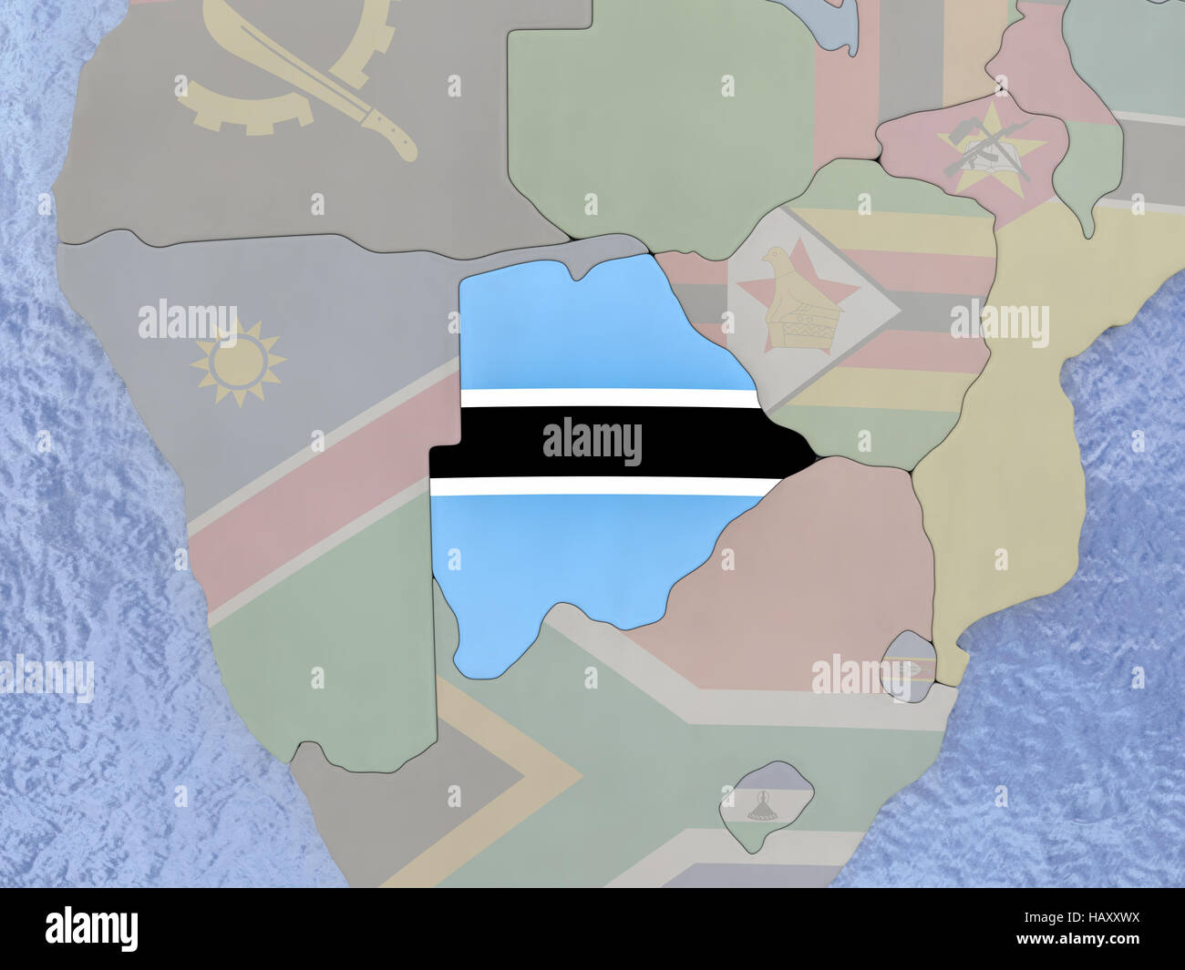 Map of Botswana with national flag on political globe with realistic ...