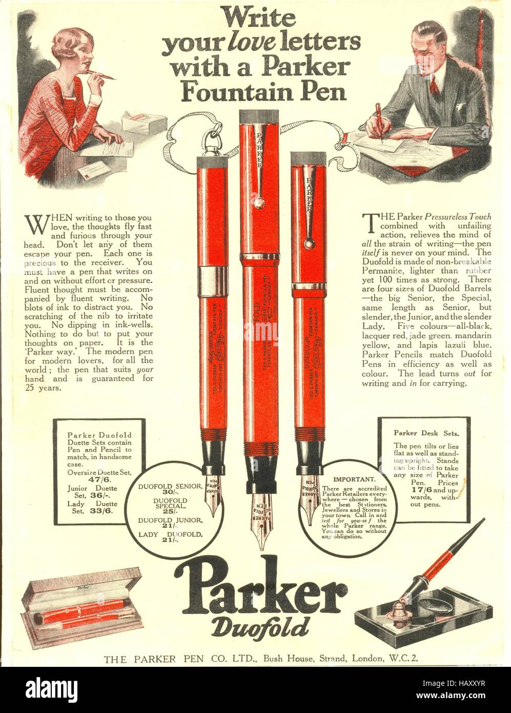 Advertisement for Parker Fountain Pens Stock Photo - Alamy