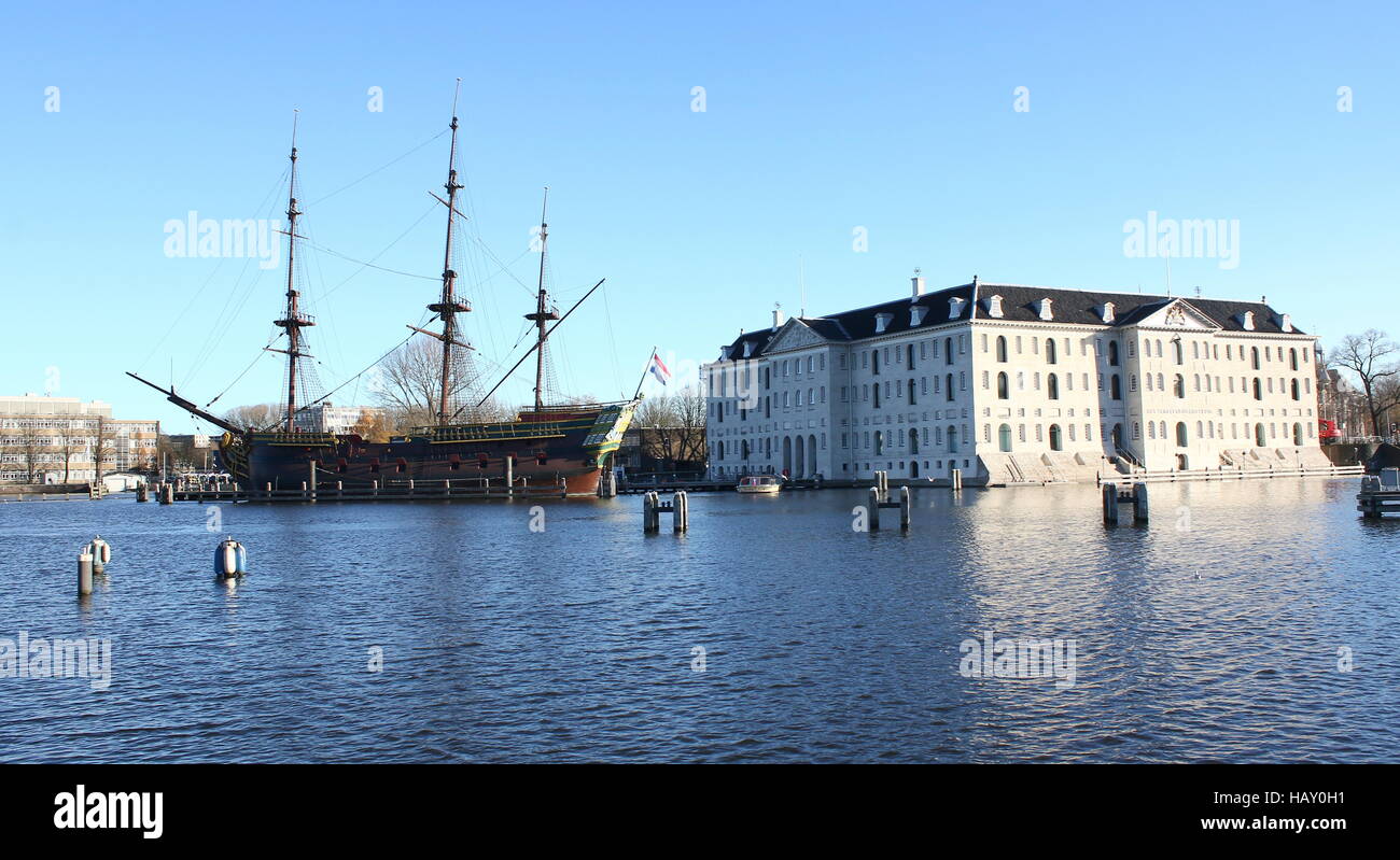 Ship amsterdam is moored next to the museum hi-res stock photography ...