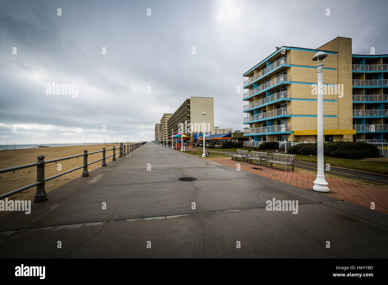 The boardwalk and highrise hotels in Virginia Beach, Virginia Stock ...