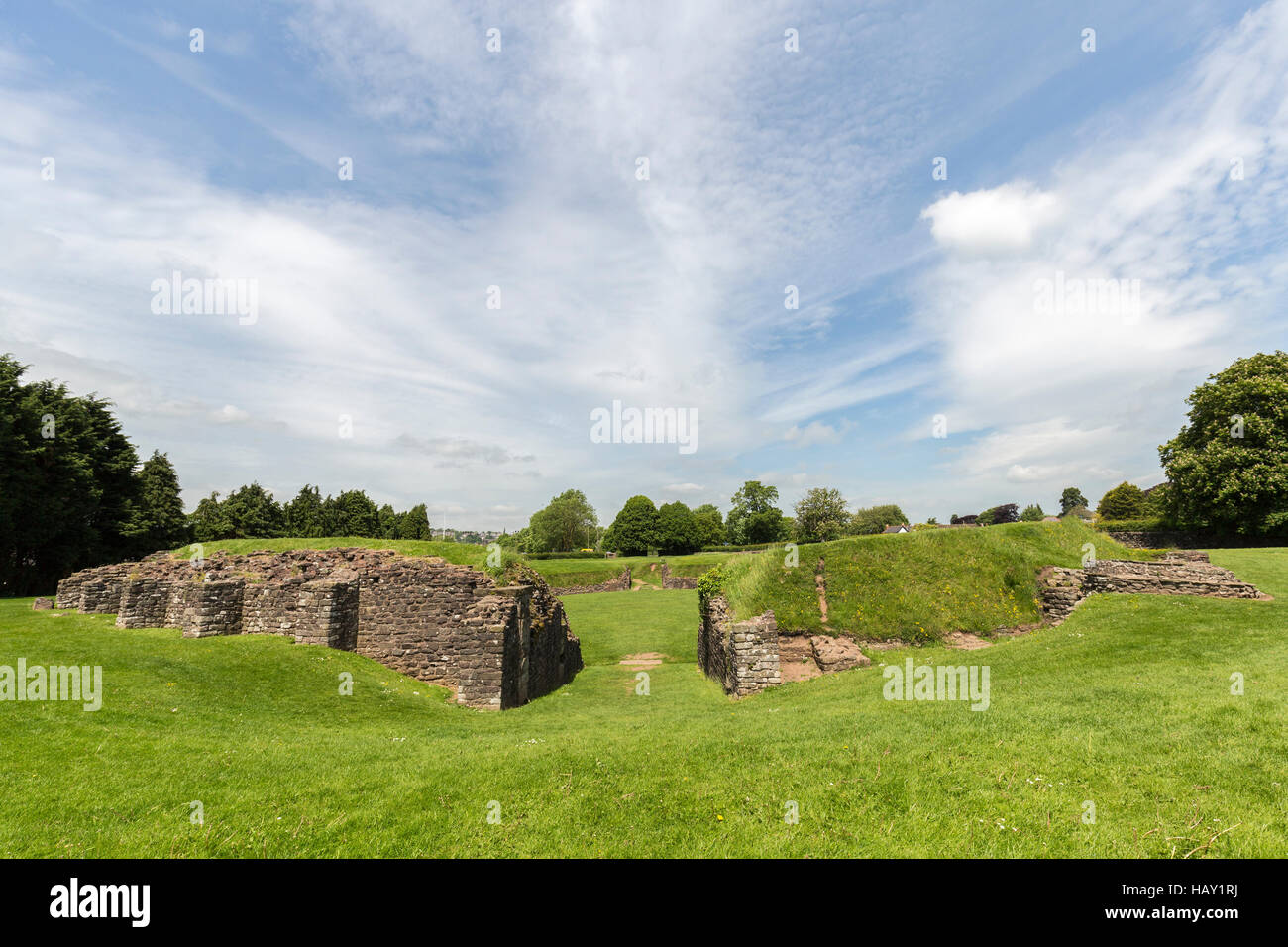Entry portal to Caerleon Roman amphitheatre, Wales, UK Stock Photo - Alamy