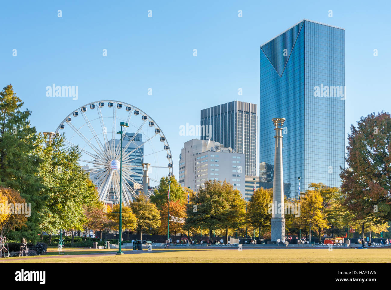 Beautiful Autumn day at Centennial Olympic Park in downtown Atlanta ...