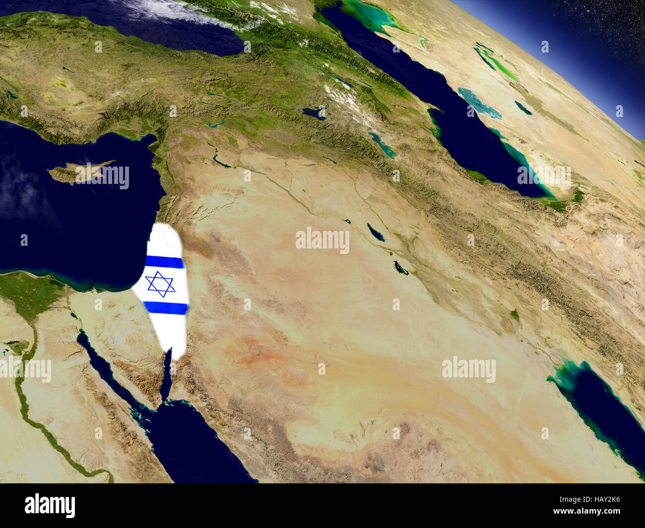 Flag of Israel on planet surface from space. 3D illustration with ...