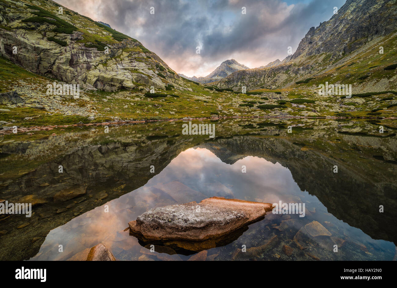 Mountain Lake Above Skok Waterfall with Rocks in Foreground and Strbsky ...