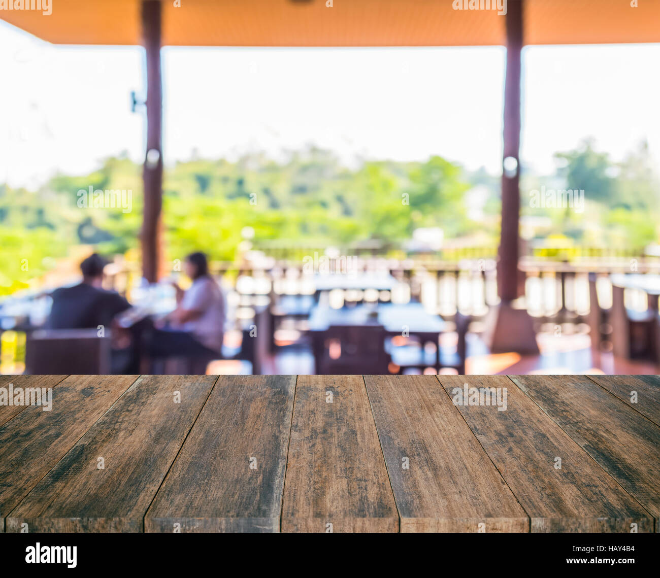 old wood texture with blur restaurant background Stock Photo - Alamy