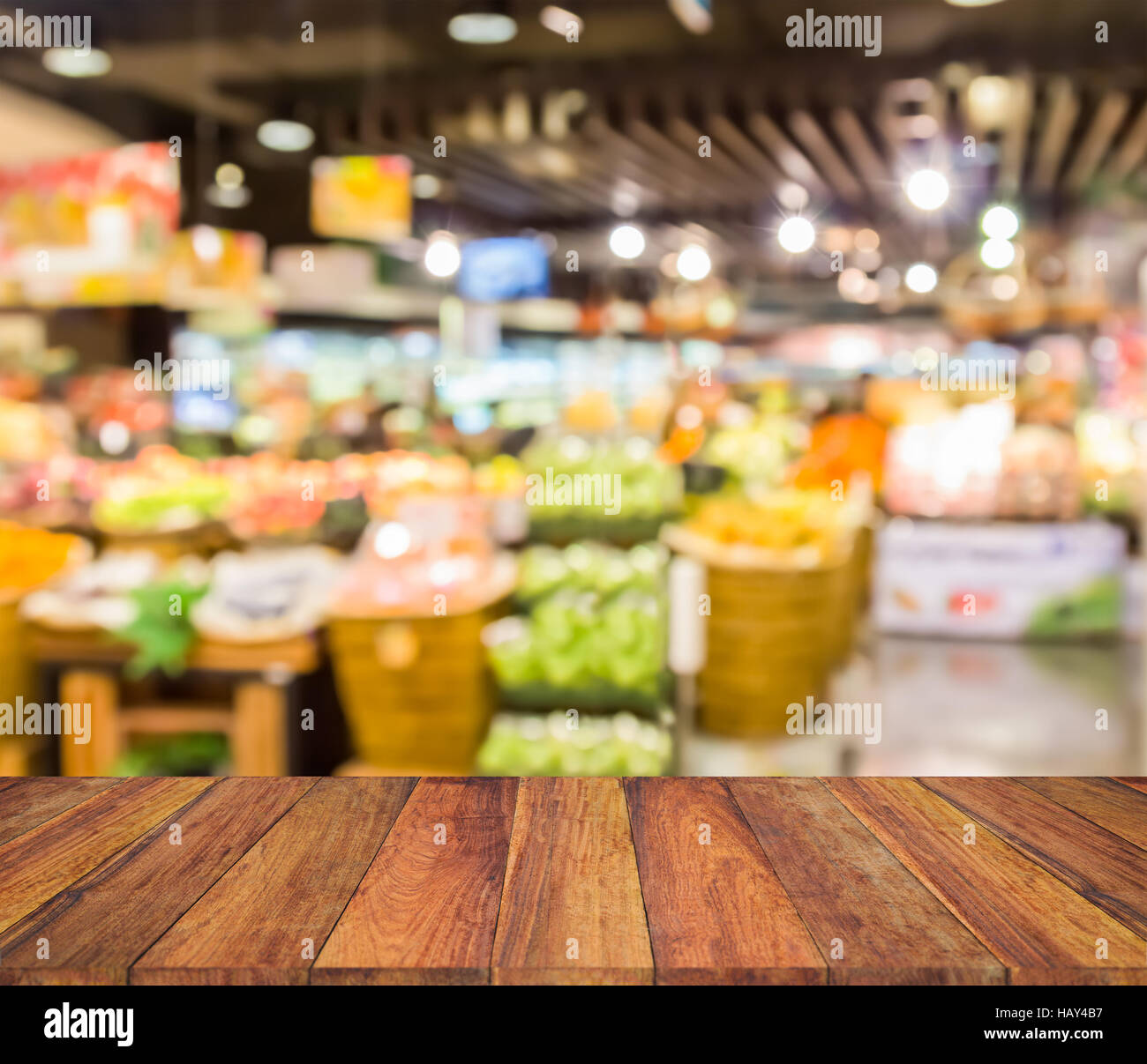 old wood texture with blur supermarket background Stock Photo - Alamy