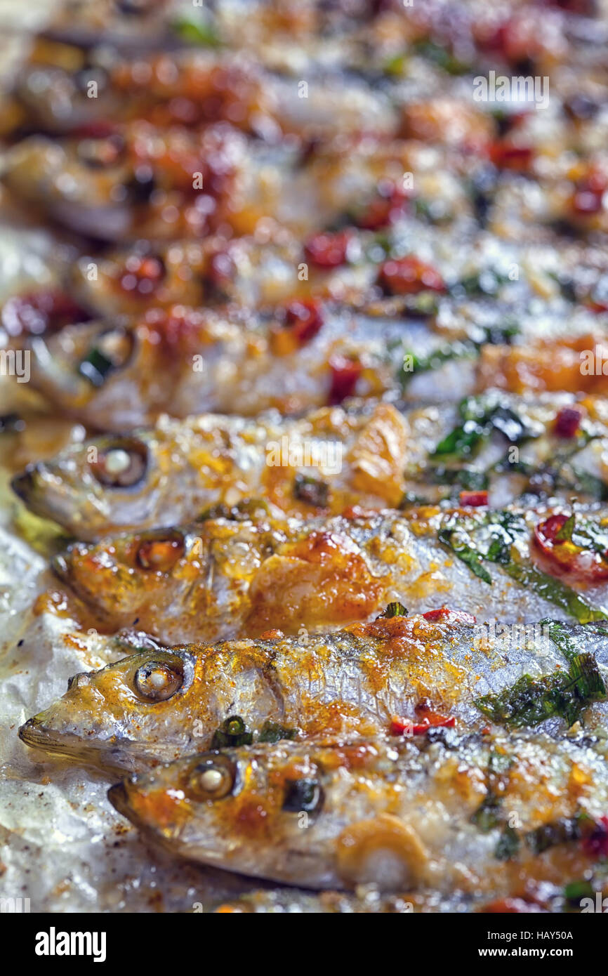 Grilled fish on baking tray Stock Photo - Alamy