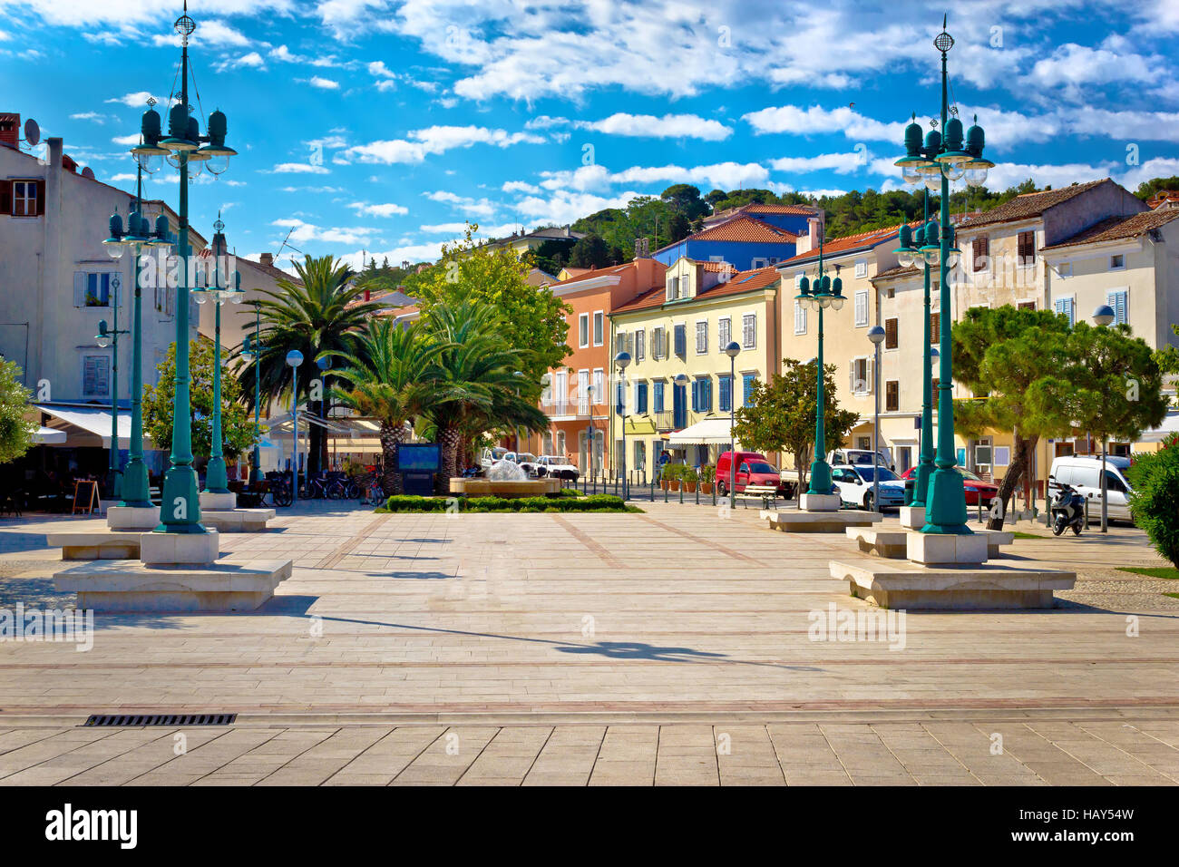 Mali Losinj square colorful architecture, Dalmatia, Croatia Stock Photo ...