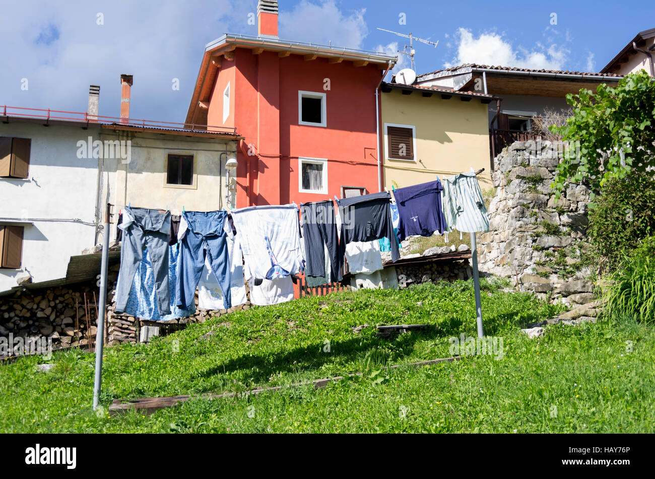 Laundry hanged to dry in Dordolla (Italy Stock Photo - Alamy