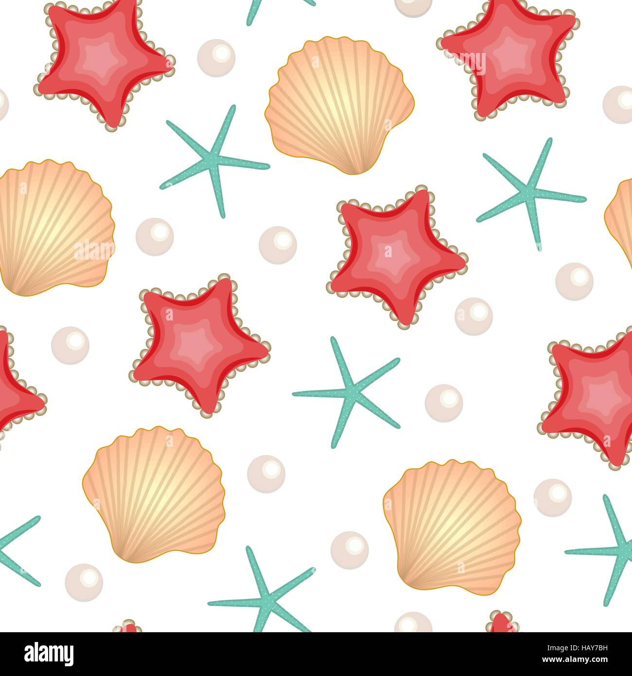 Seashells seamless texture. Marine background. Cute summer background ...