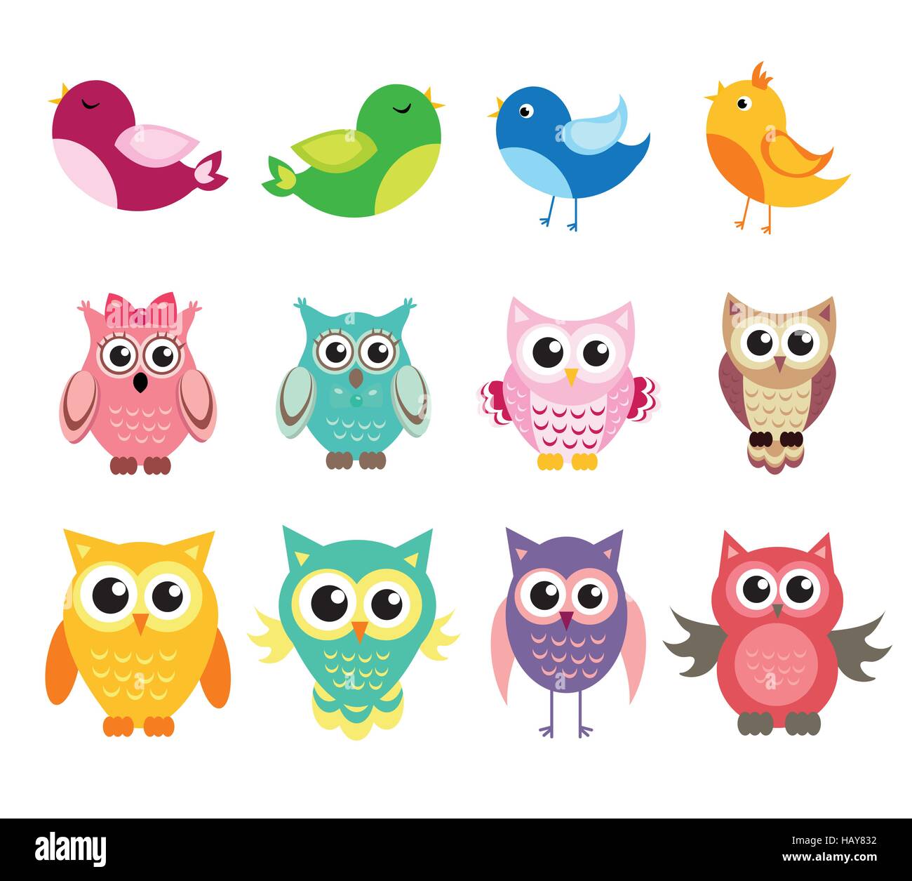 cute owl and birds set of vector illustration Stock Vector Image & Art ...