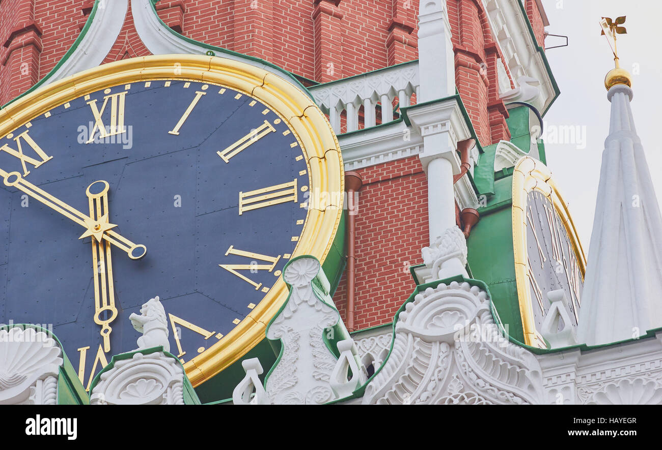 Clock on Spasskaya or Saviour Tower Red Square Moscow Russia Stock ...