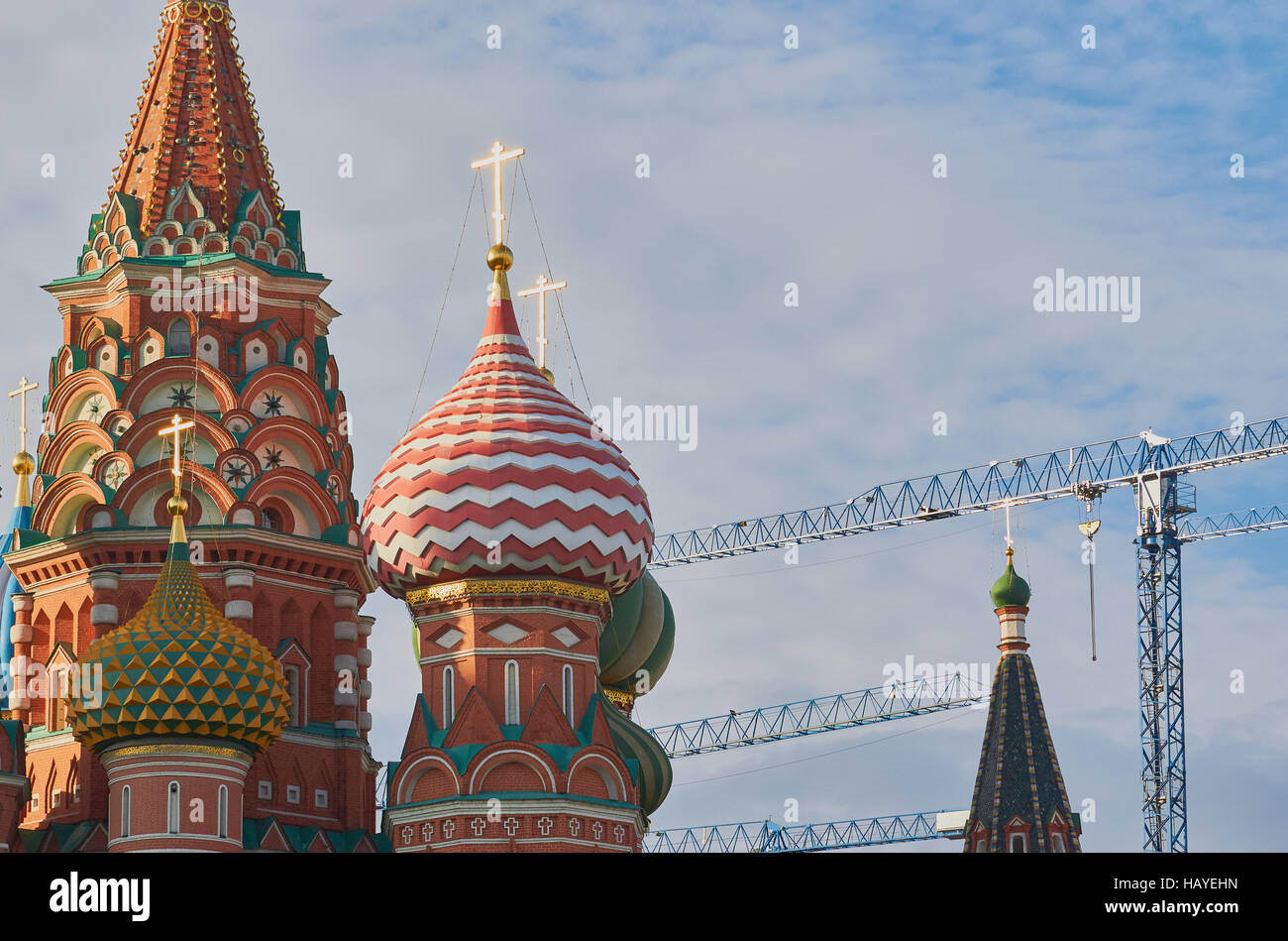 St Basil's Cathedral and construction cranes Red Square, Moscow, Russia ...