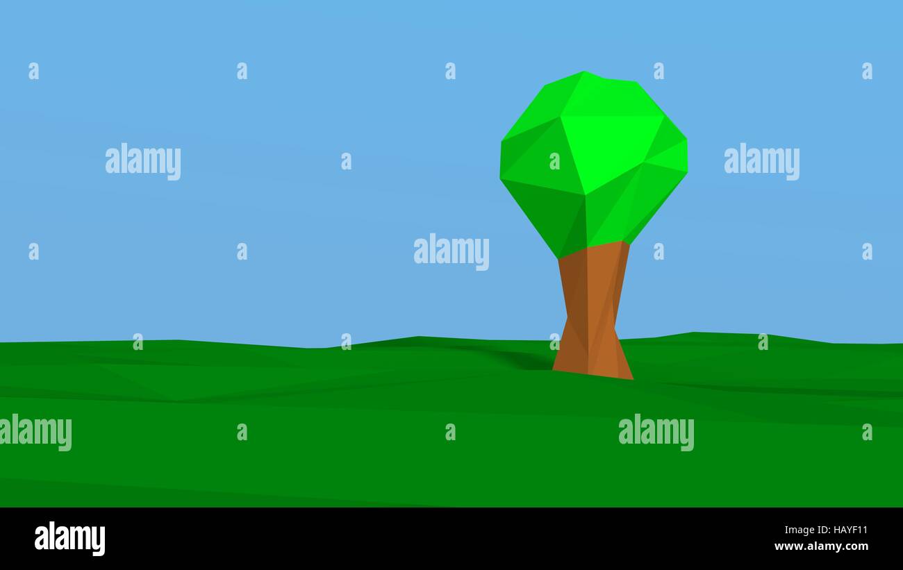 Low-Poly Tree in Field Stock Photo - Alamy
