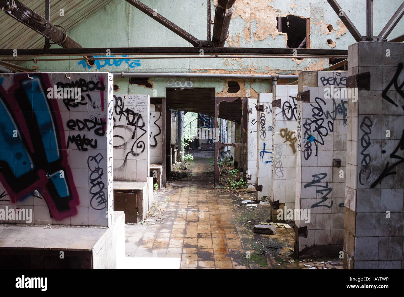 Dressing room in abandoned metal factory Stock Photo - Alamy