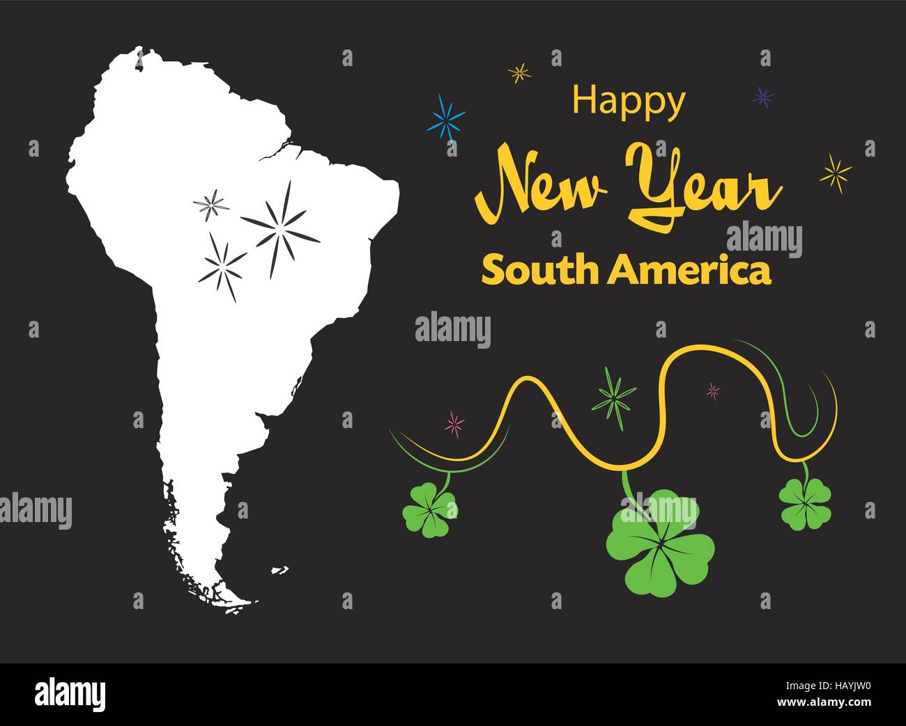 Happy New Year illustration theme with map of South America Stock ...