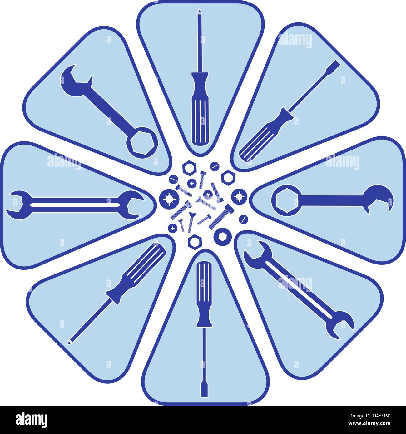 Nice picture of a colored scheme with different tools on a white ...