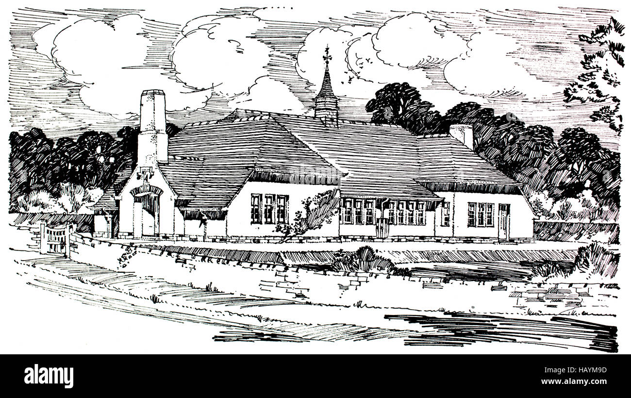 Design for a village hall by architect Gordon Sanderson, line ...