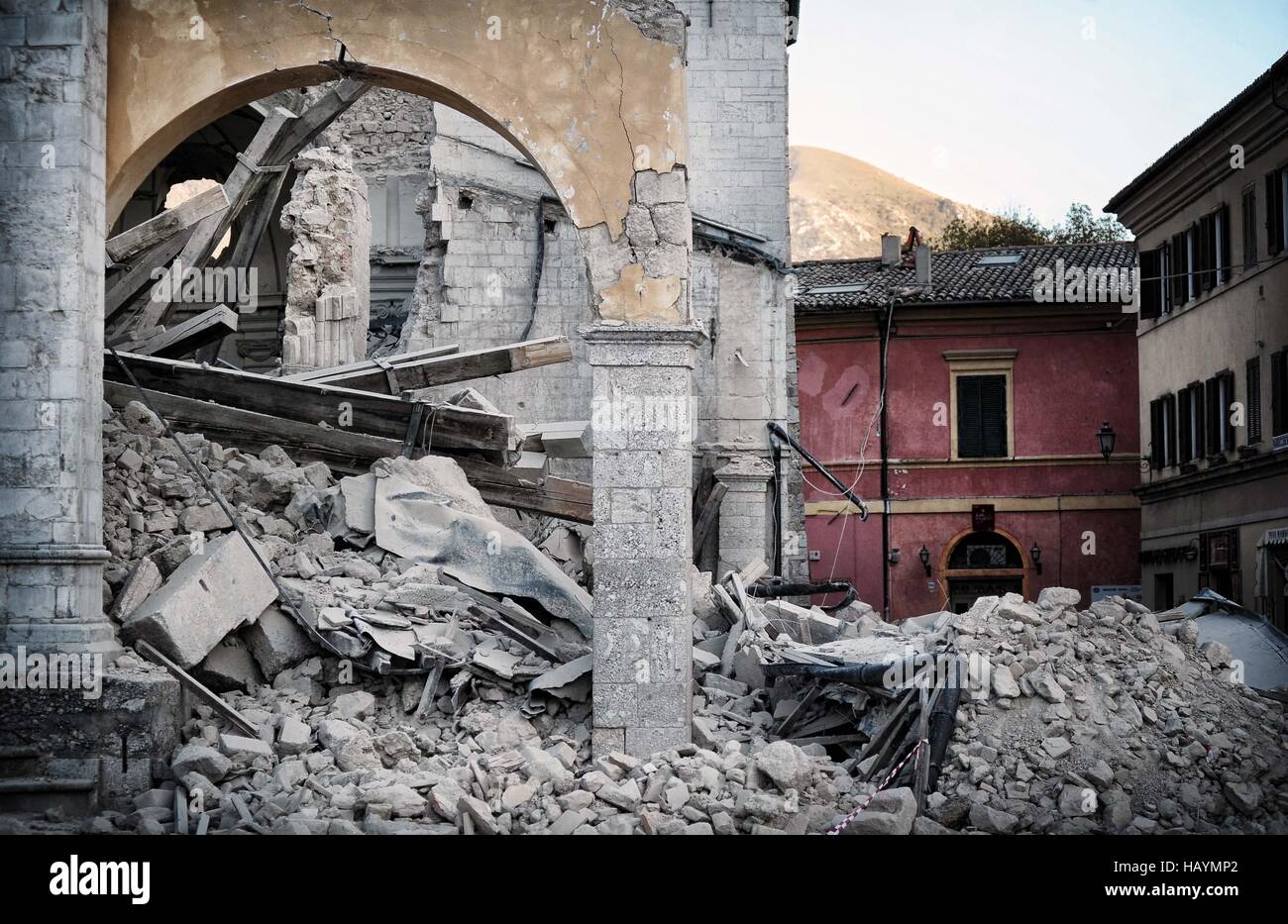 Aftermath of Italian earthquake in Norcia, Italy, following a 6.6 ...