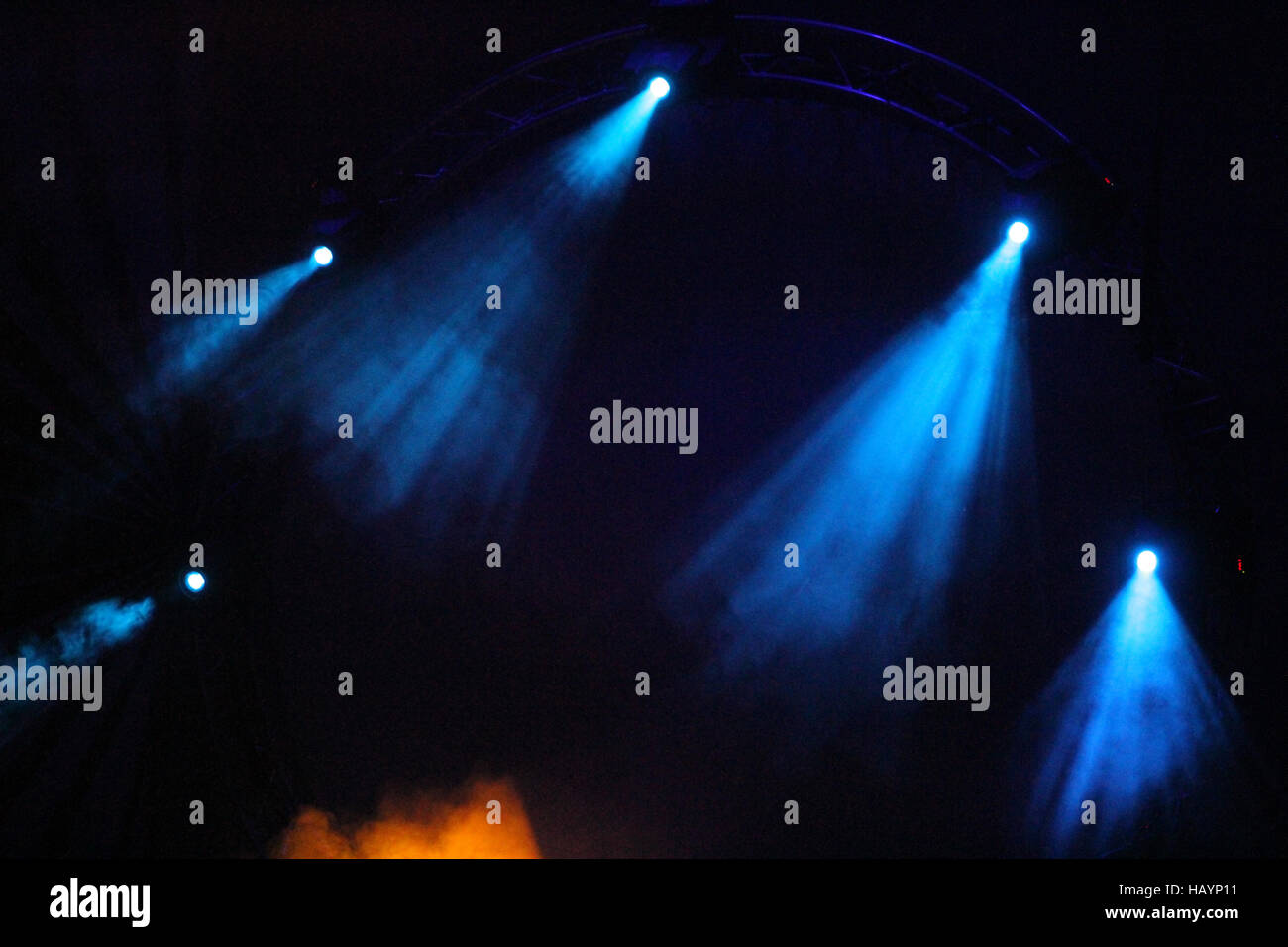 Image of blue yellow lighting flare on a floor stage Stock Photo - Alamy