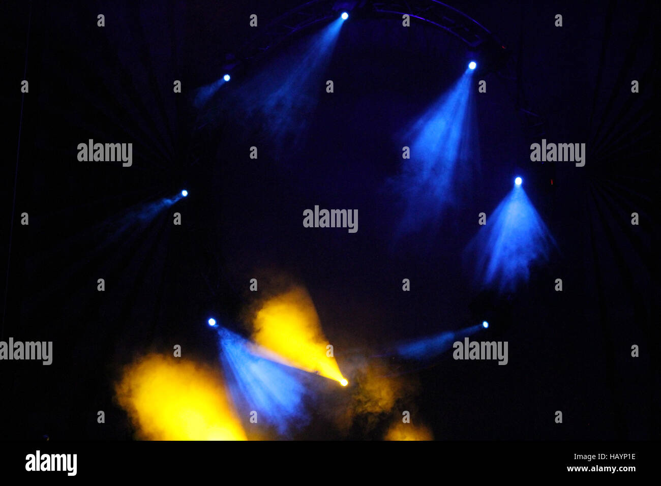 Image of blue yellow lighting flare on a floor stage Stock Photo - Alamy