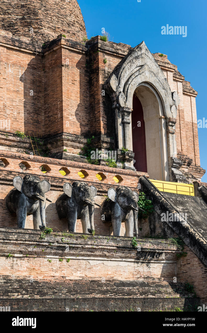 Buddhist elephant sculptures at temple in Chiang Mai, Thailand ...