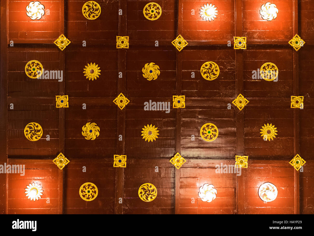 View of ceiling patterns interior at Buddhist temple in Chiang Mai ...