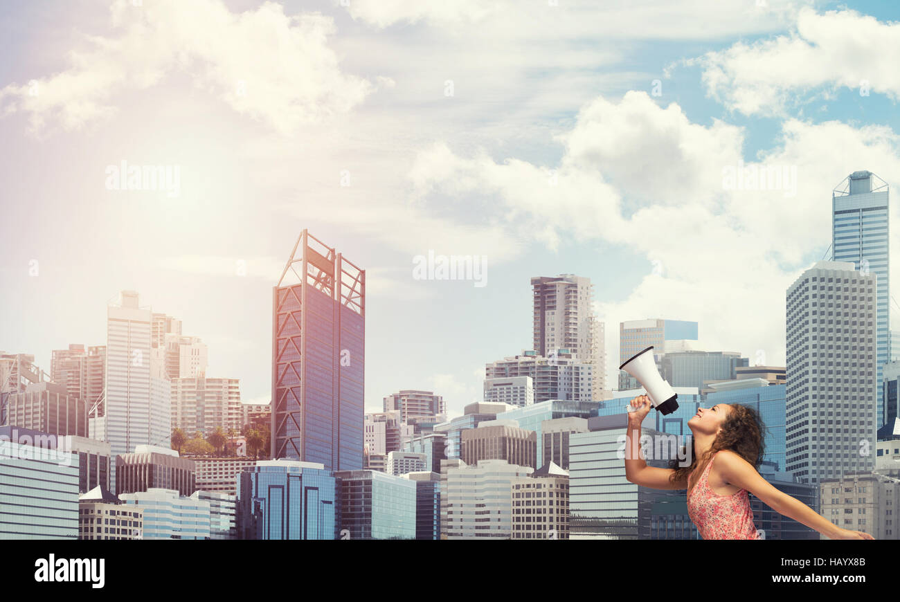 Girl making announcement Stock Photo - Alamy
