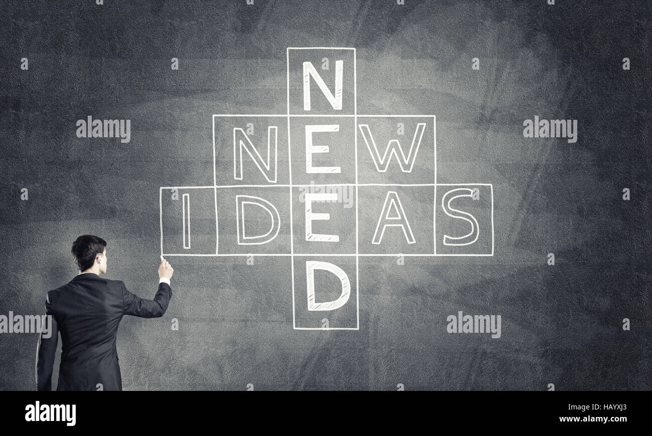 Seminar trainer draw on chalkboard Stock Photo - Alamy