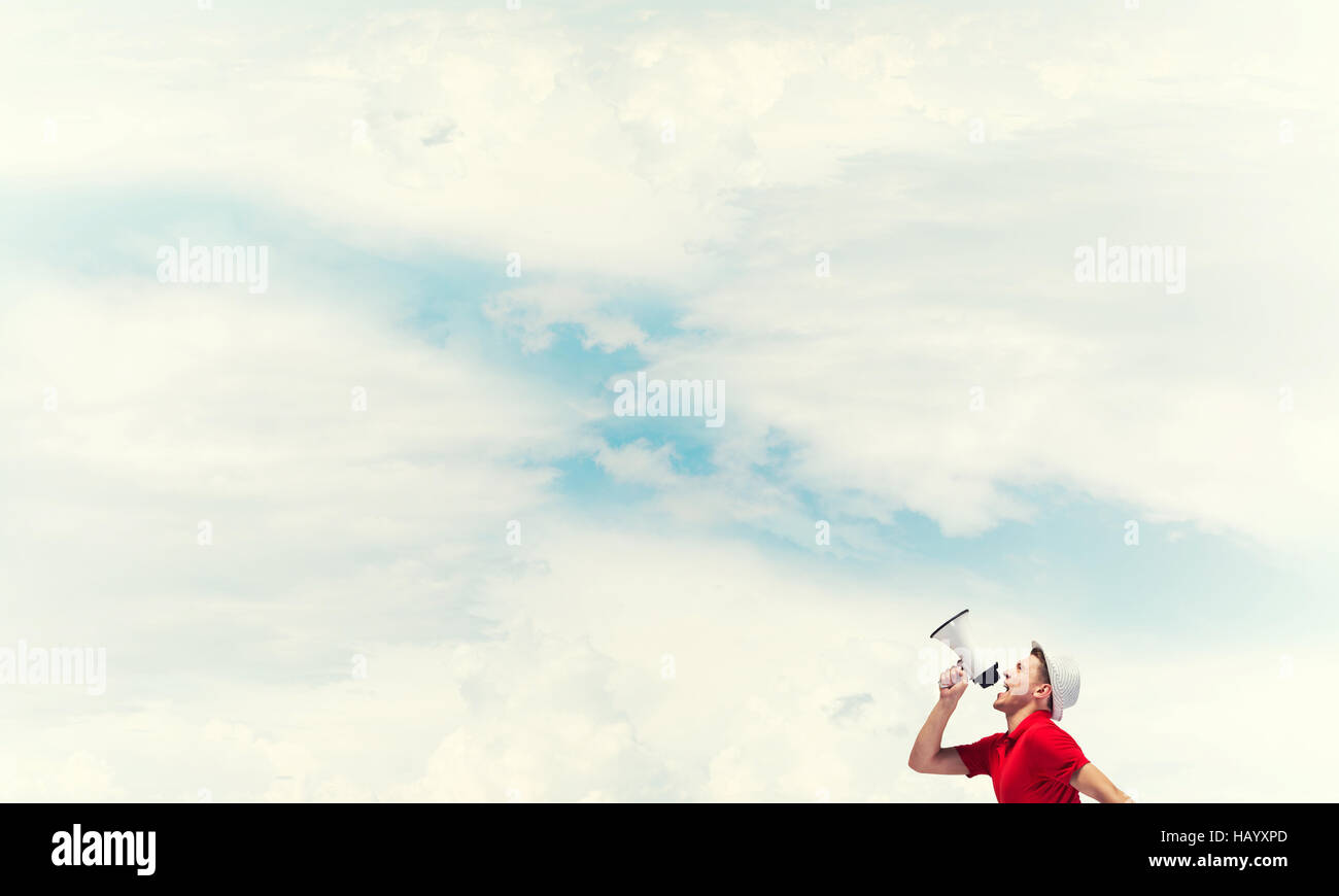 Guy making announcement Stock Photo - Alamy