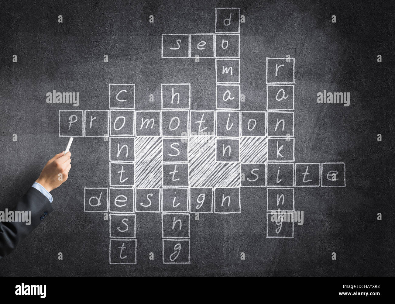 Seminar trainer draw on chalkboard Stock Photo - Alamy