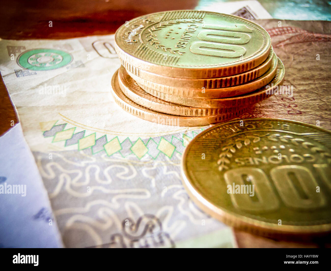 Costa Rican Colones Coins Currency Stock Photo - Alamy
