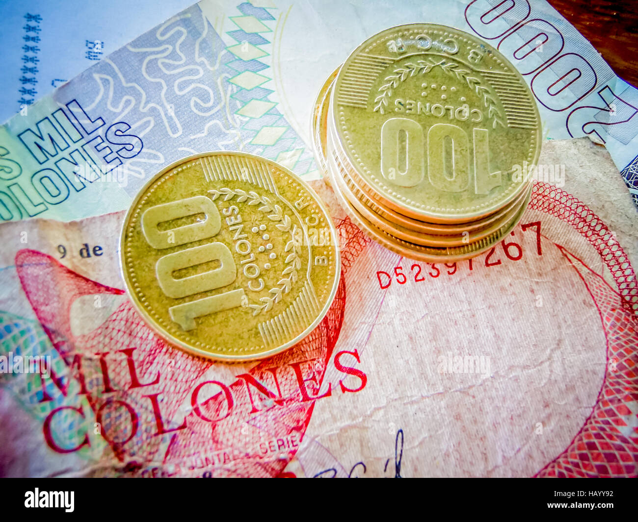 Costa Rican Colones Coins Currency Stock Photo - Alamy