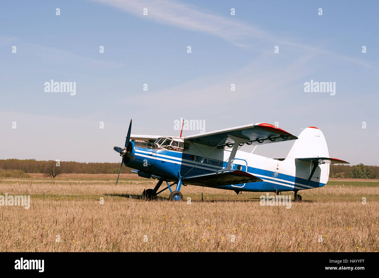 Vintage single engine biplane aircraft ready to take off Stock Photo ...
