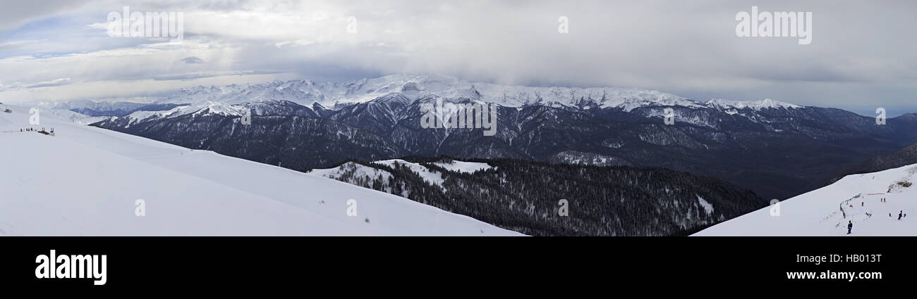 Panorama of mountains in Rosa Khutor Alpine Resort. Mountain view Gagra ...
