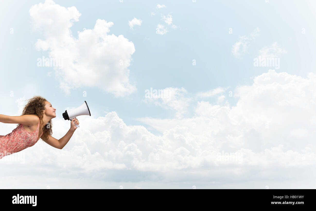 Girl making announcement Stock Photo - Alamy