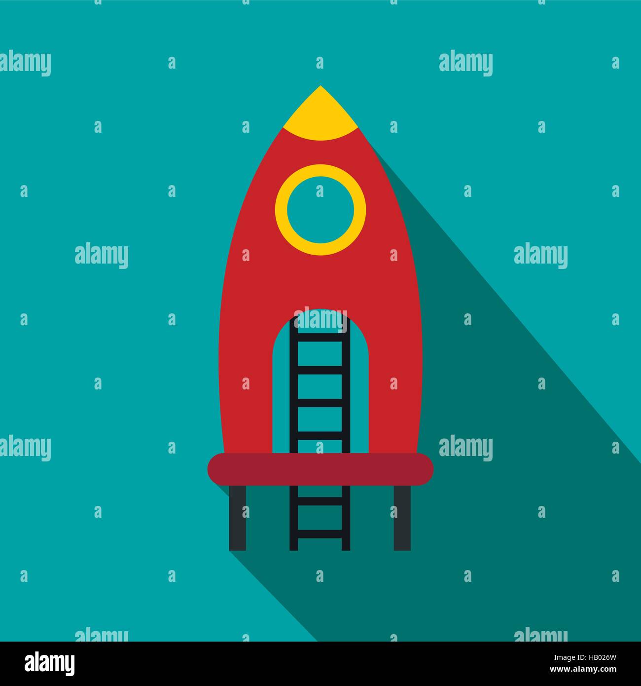 Red rocket with stairs on a playground flat icon Stock Vector Image ...