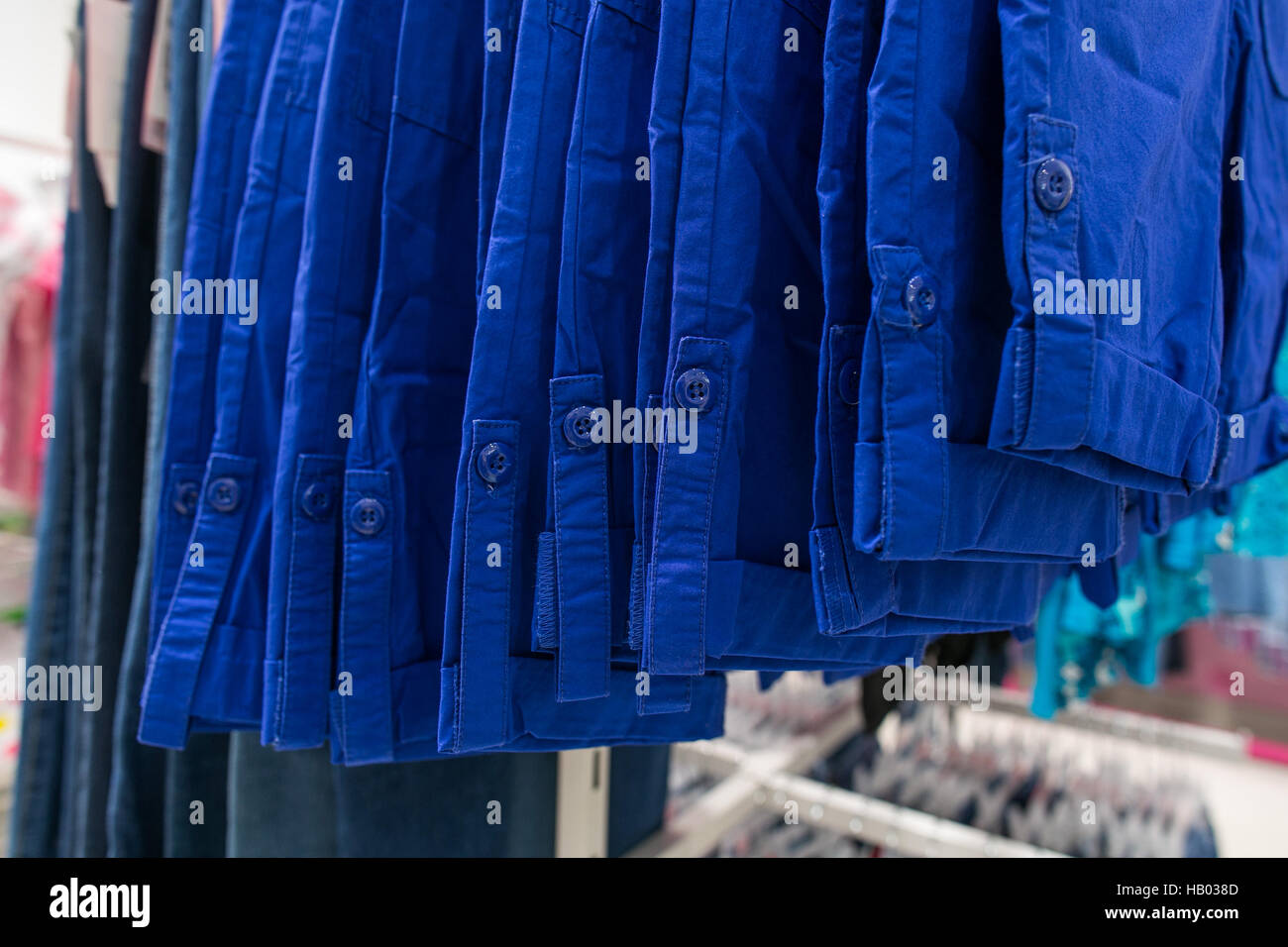 Clothes in blue tones. Blue shirts. Blue color Stock Photo - Alamy