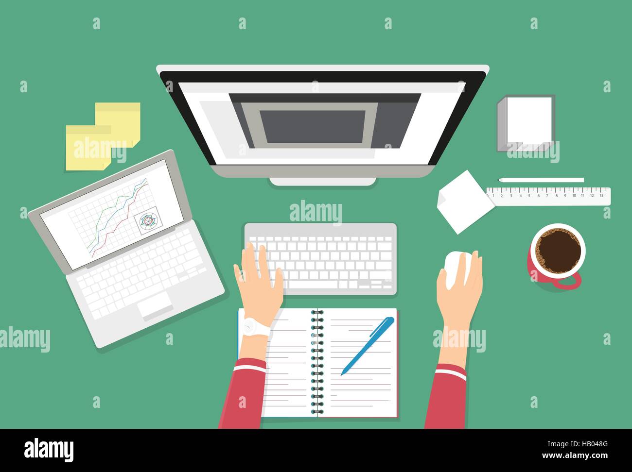 Woman typing hands coffee Stock Vector Images - Alamy