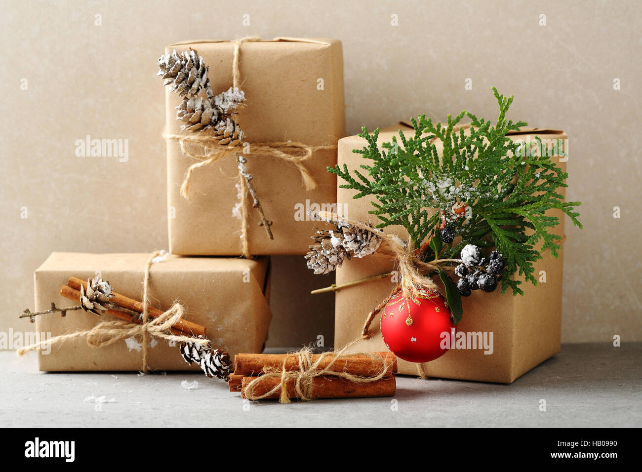 Decorated christmas boxes, holidays Stock Photo - Alamy