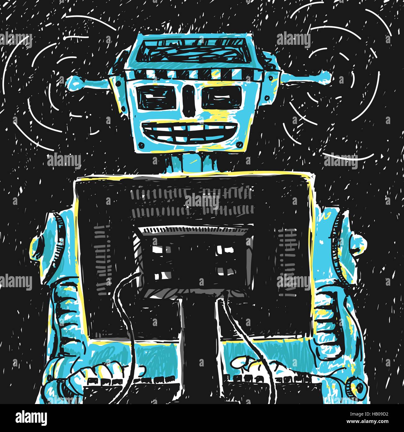 Robot and Computer Vector Illustration Stock Vector Image & Art - Alamy